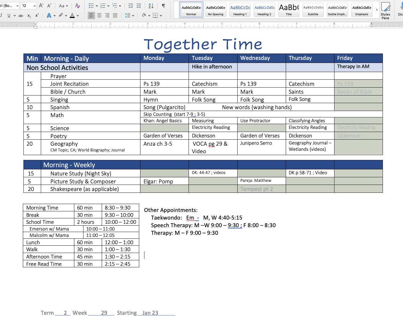 Planning and Scheduling – Ambling Together